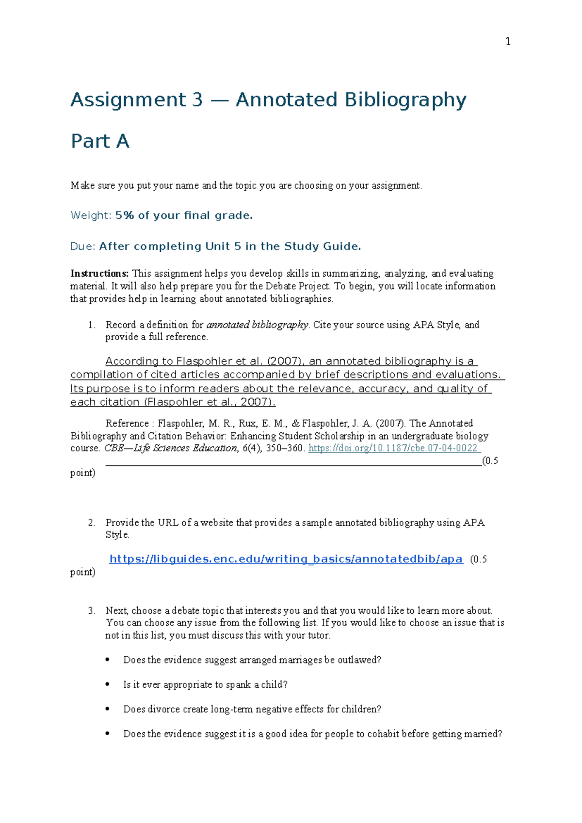 Annotated Bibliography for Unit 5 Debate Project - Studocu