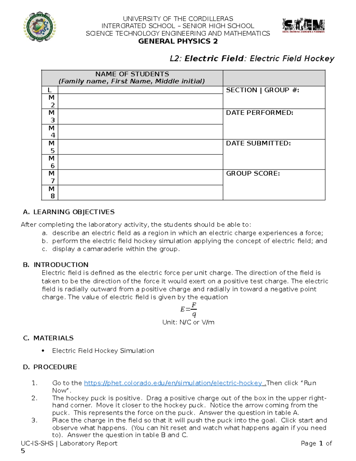 L2 Electric Field Physics 2 - INTERGRATED SCHOOL – SENIOR HIGH SCHOOL ...