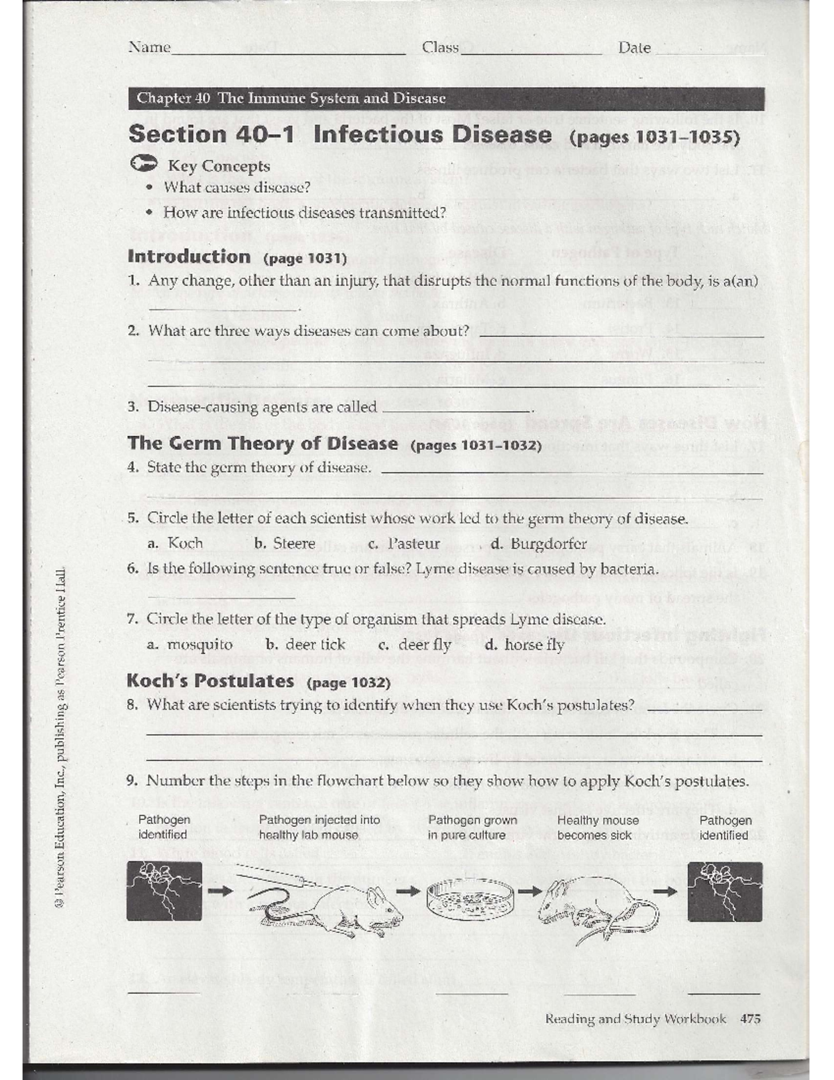 Chapter 40 section 1 worksheet Infectious Disease - Name Class Date ...