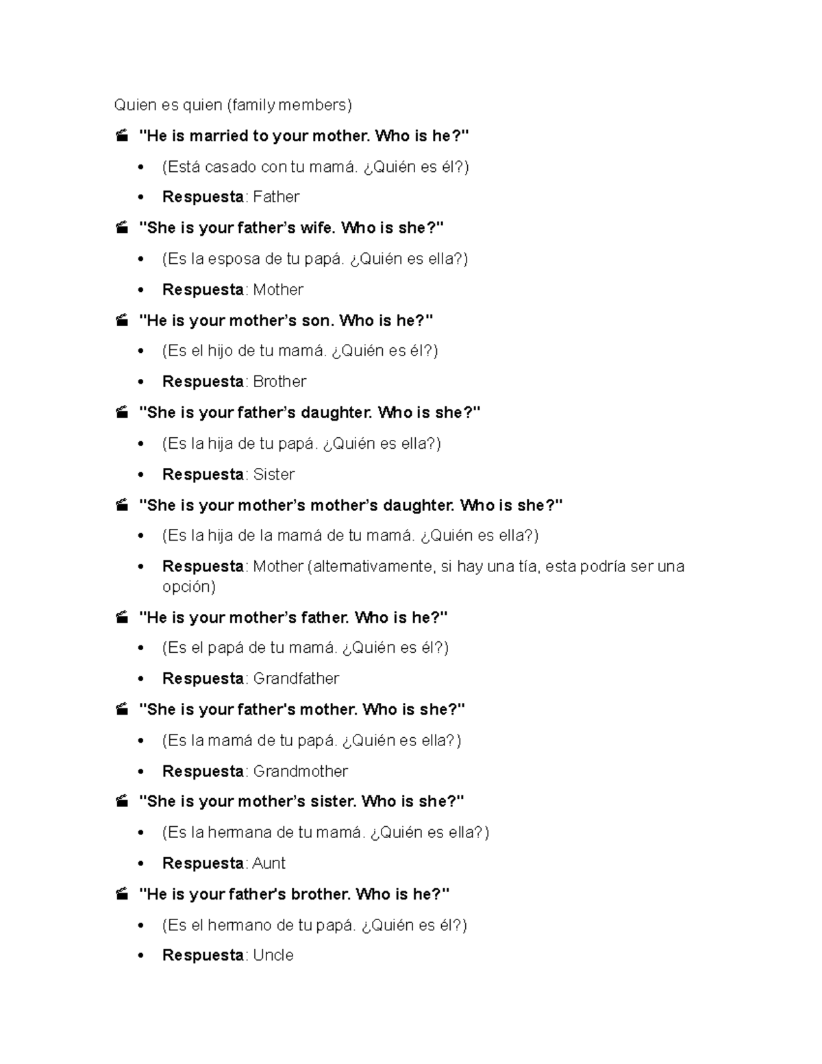 Quien es Quien: Relatives and Family Members (Spanish) - Studocu