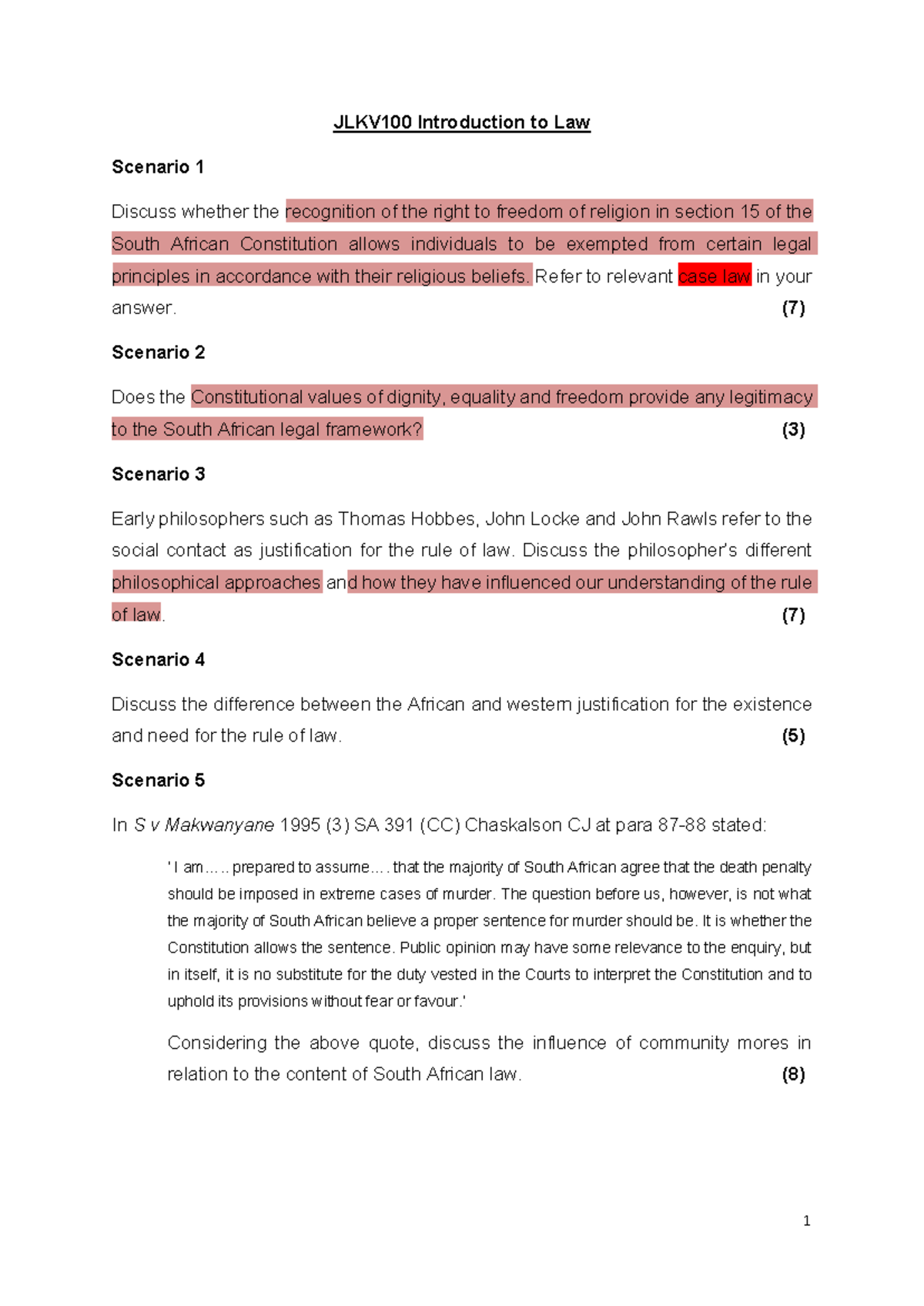 JLKV100 Introduction to Law: Scenarios Analysis & Discussion Guide ...
