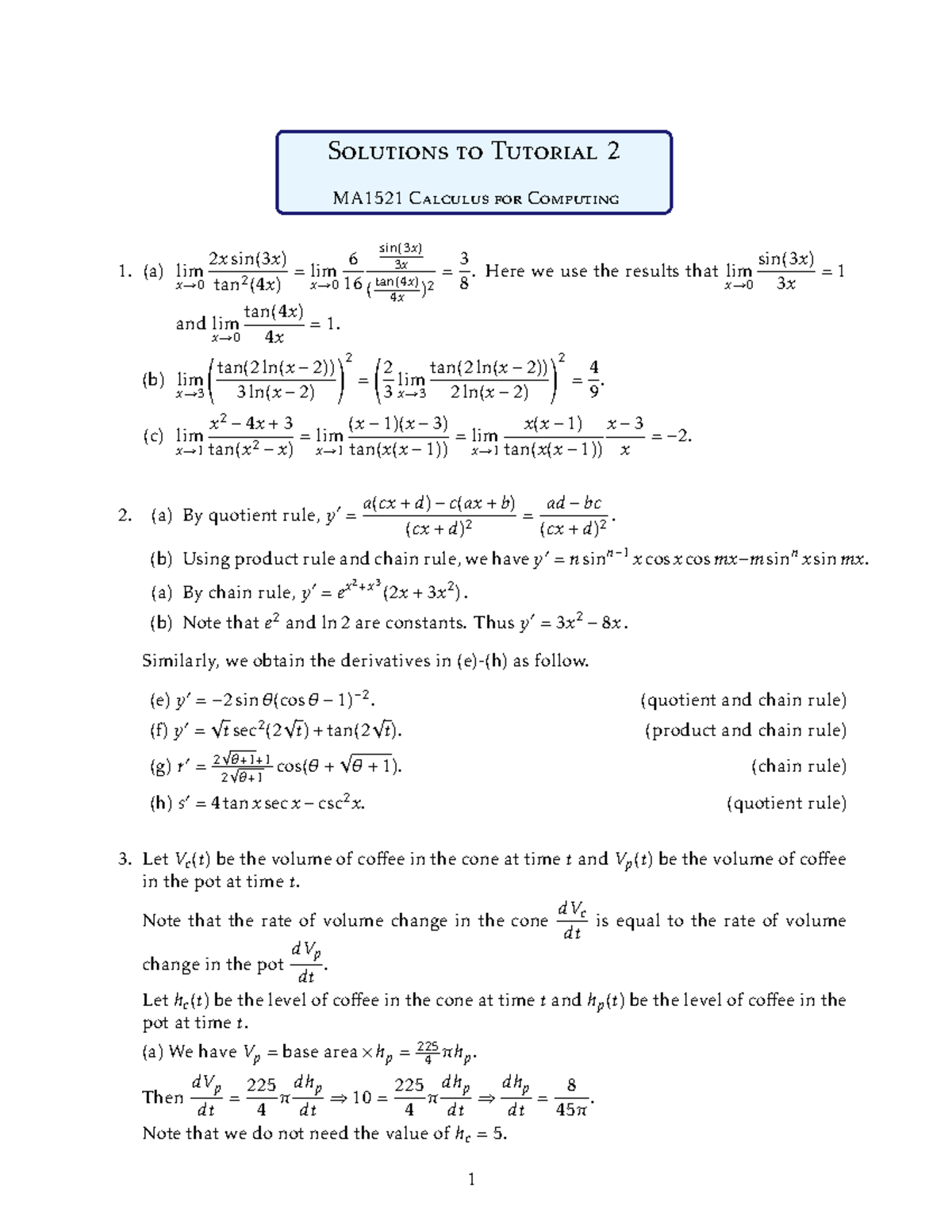 ma1521 calculus tutorial Solution 2 - Solutions to Tutorial 2 MA1521 ...