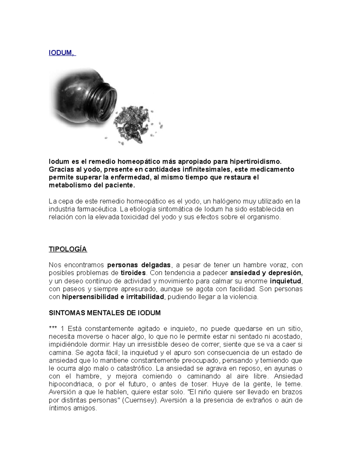 Iodum - informacion sobre el elemento activo iodium para la clase de ...