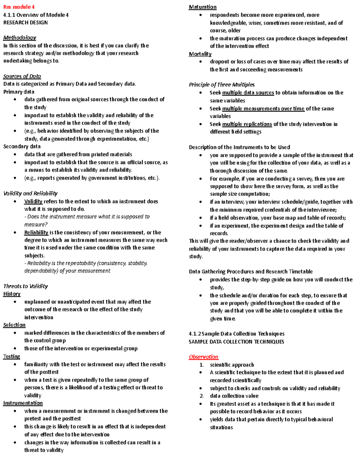 Research Module 4: Overview of Research Design & Methodology - Studocu