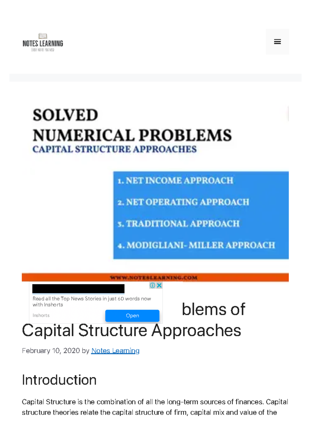 Solved Numerical Problems on Capital Structure Theories (FIN 101) - Studocu