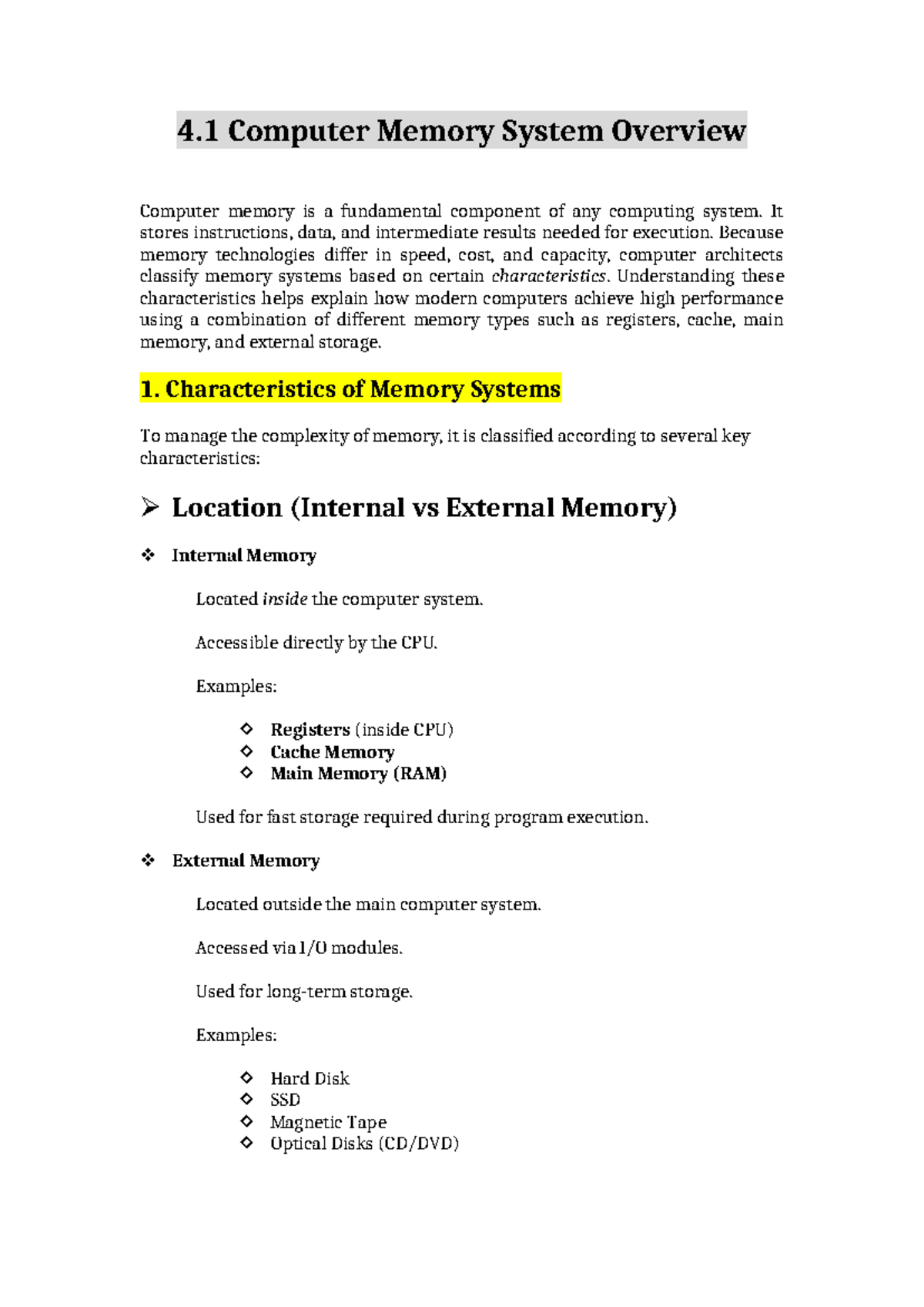 Ch 4 - Computer Organization: Memory System Overview and Cache ...