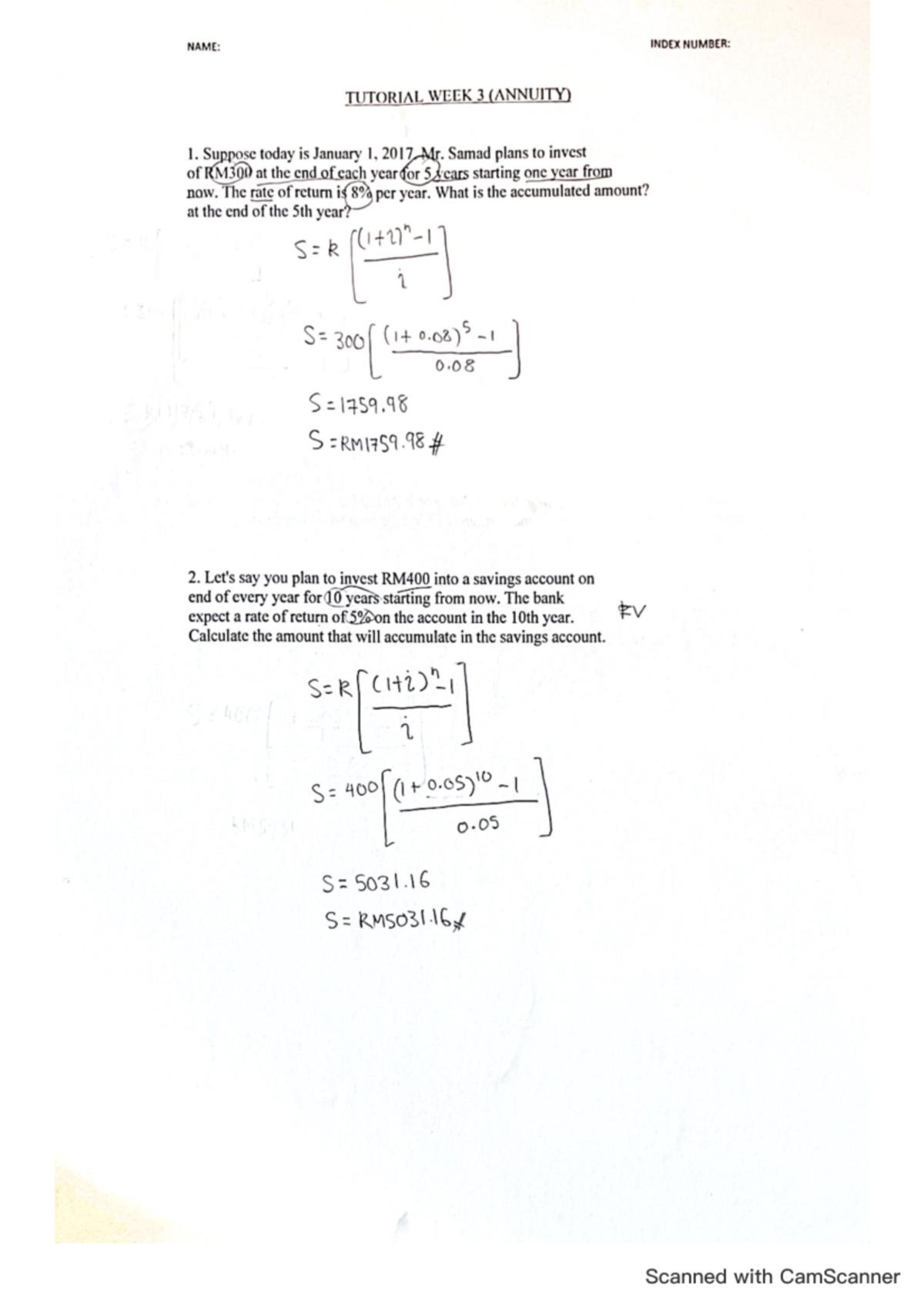 Financial math tuto3 - Tutorial for Introduction to Geometry involving ...