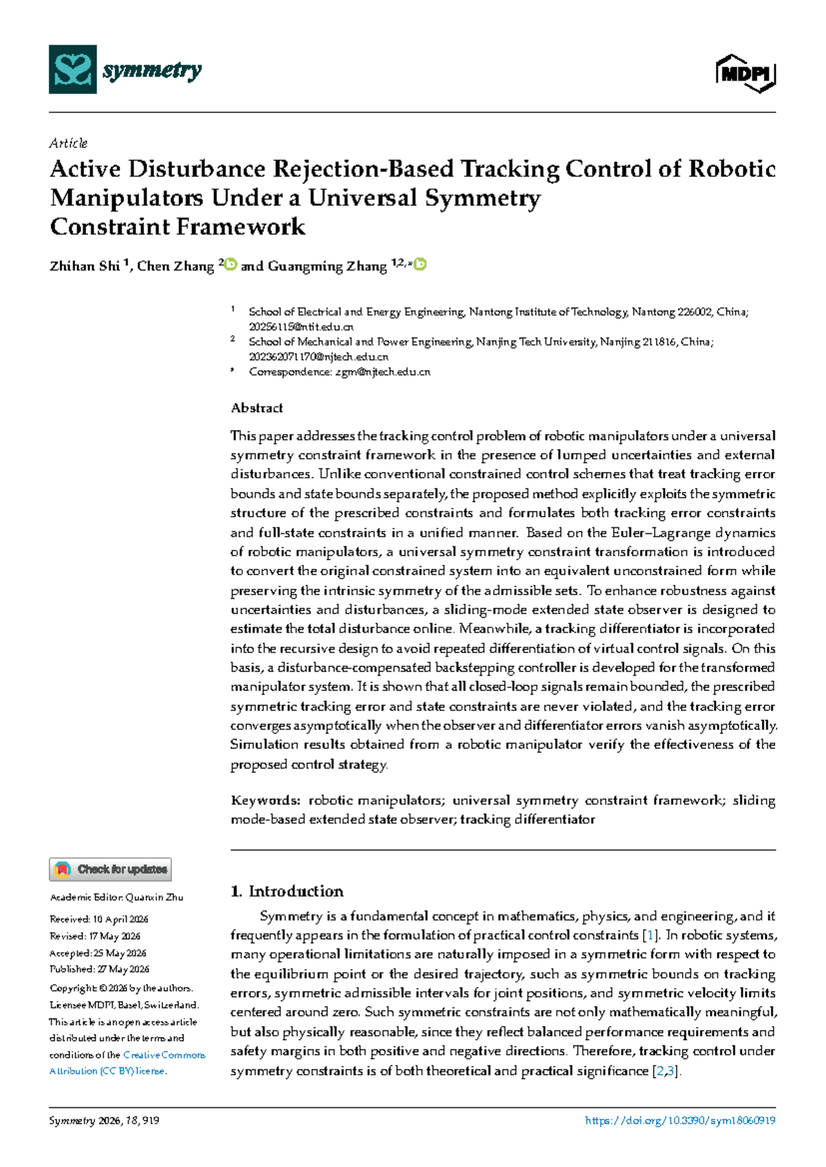 Active Disturbance Rejection Control for Robotic Manipulators Under ...