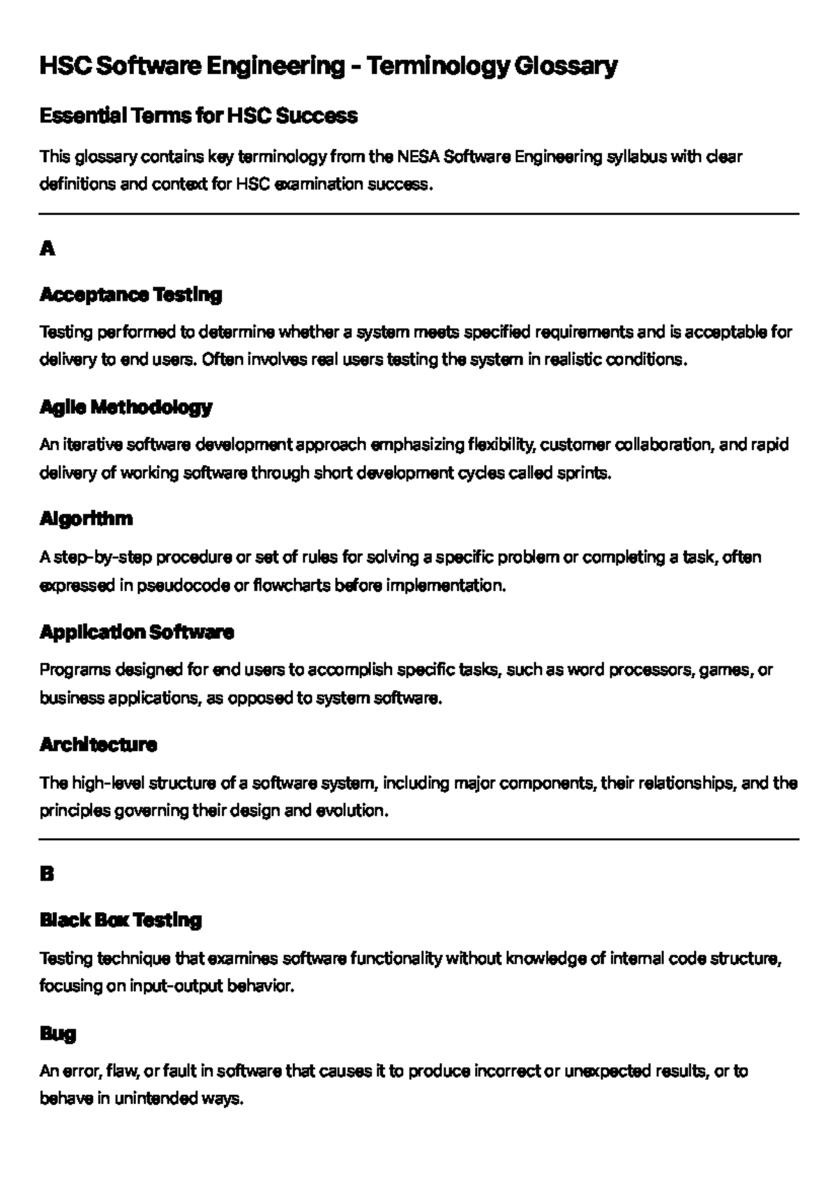 HSC Software Engineering Terminology Glossary for Exam Success - Studocu