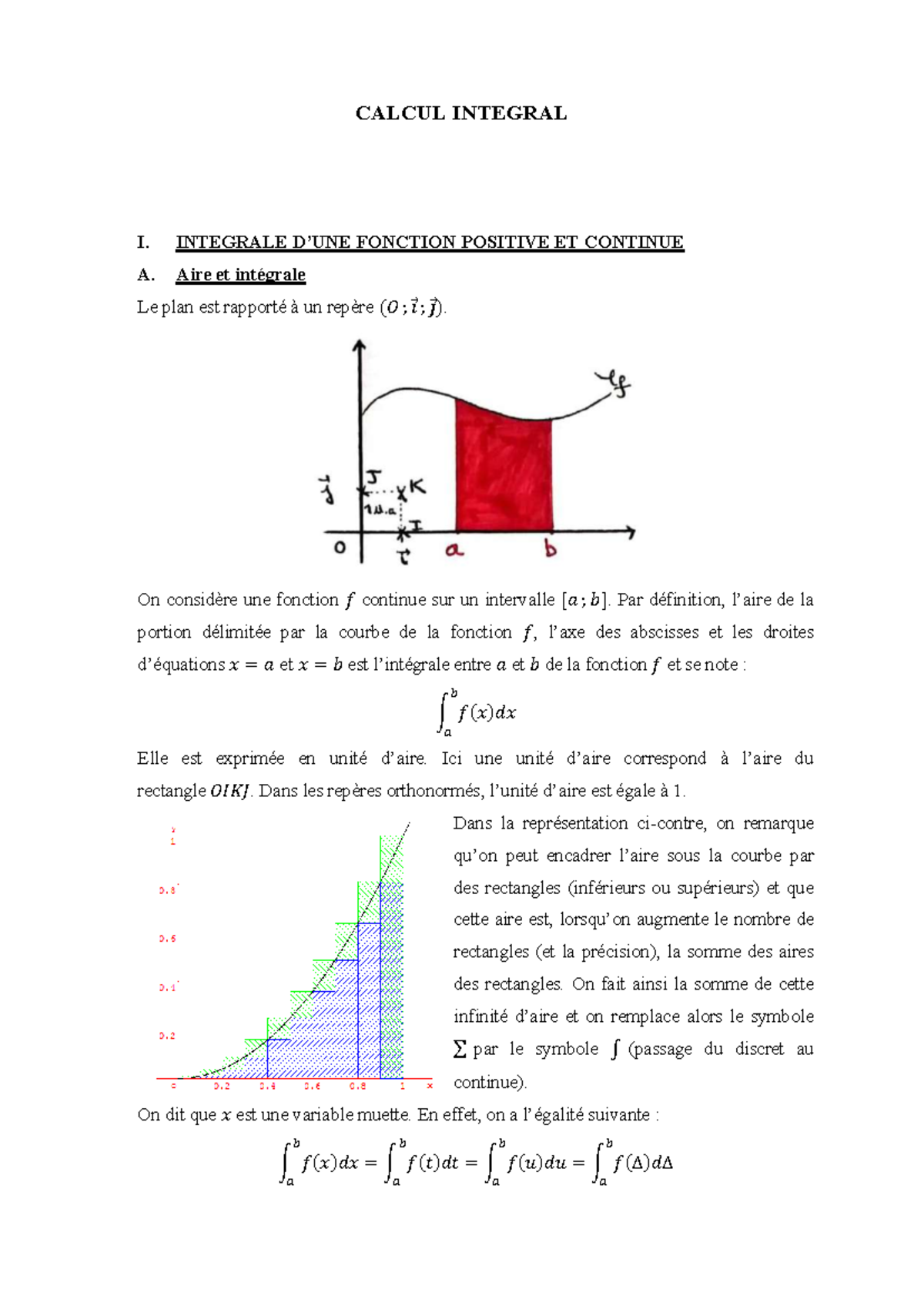 CALCUL INTÉGRAL I - Cours sur les Fonctions Positives et Continues ...
