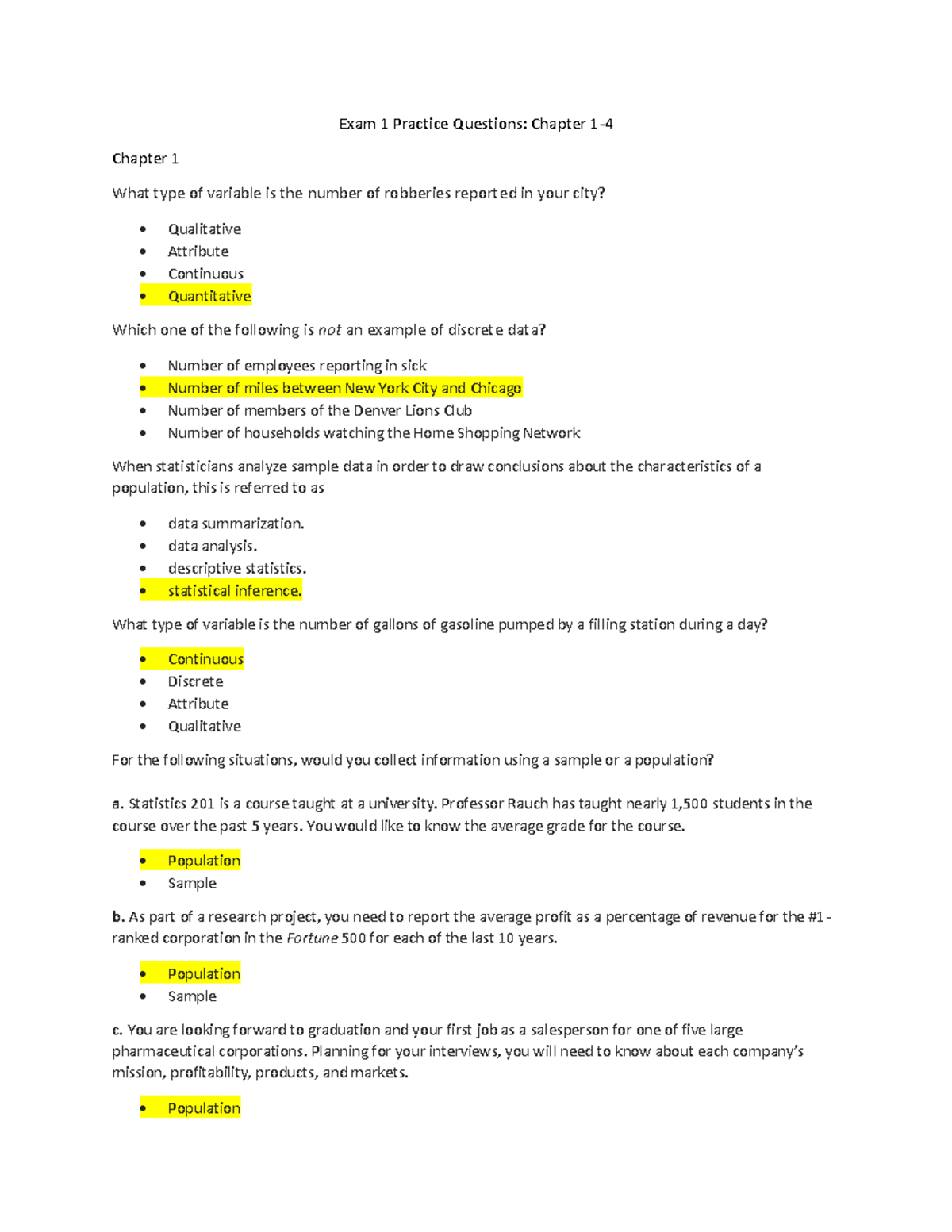 QMB 101 Exam 1 Practice Questions: Key Concepts from Chapters 1-4 - Studocu