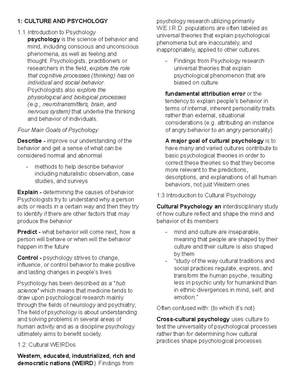 Cultural Psychology: Understanding Behavior Across Cultures (Ca P-1-3 ...