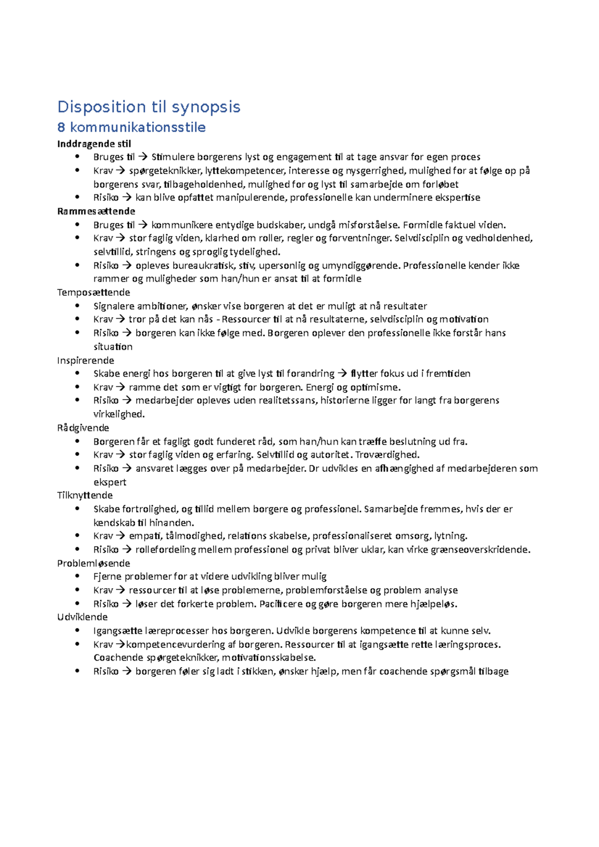 Disposition til synopsis i kommunikation og service - Disposition til ...
