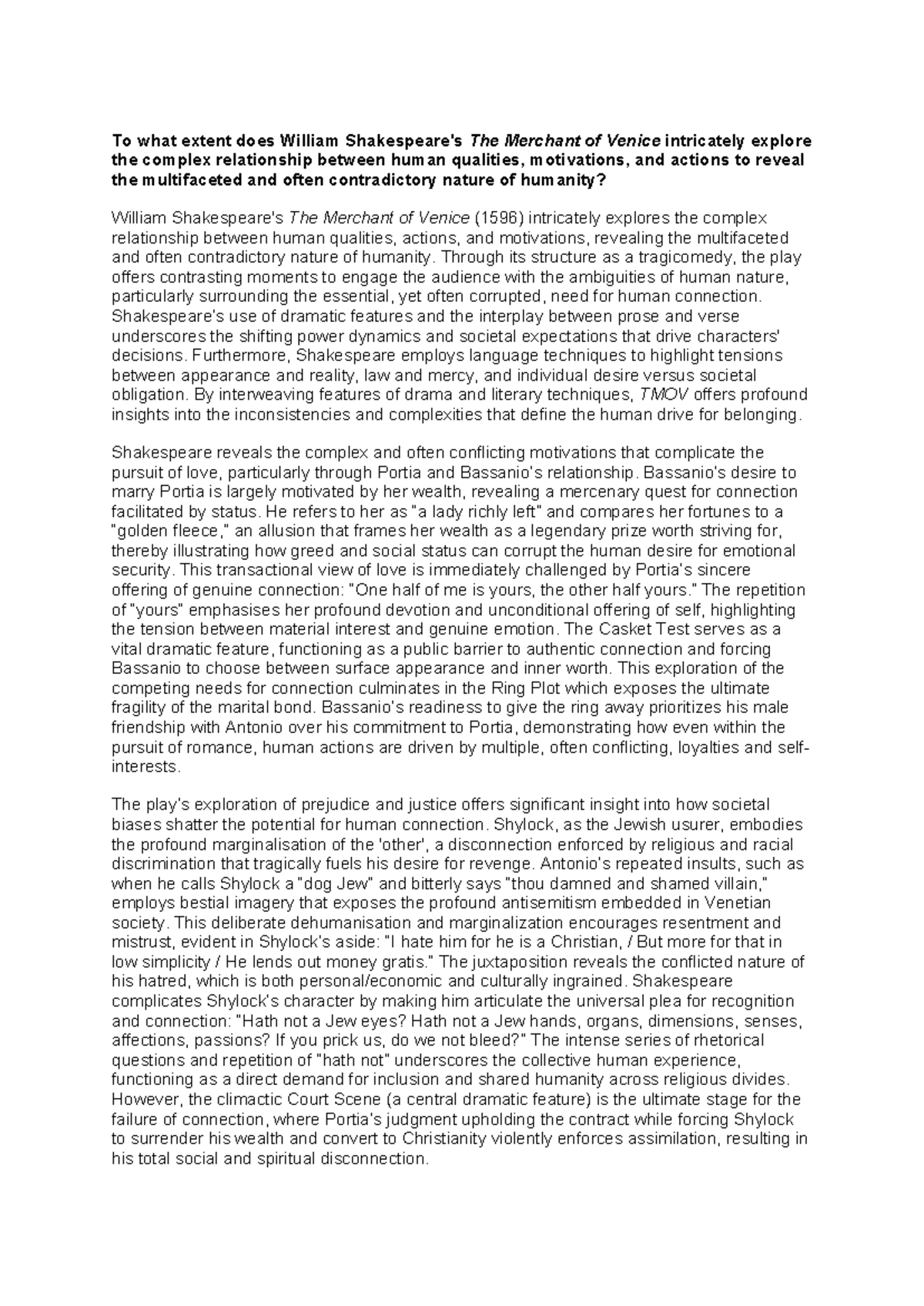 TMOV Essay: Exploring Humanity's Complex Motivations and Connections ...