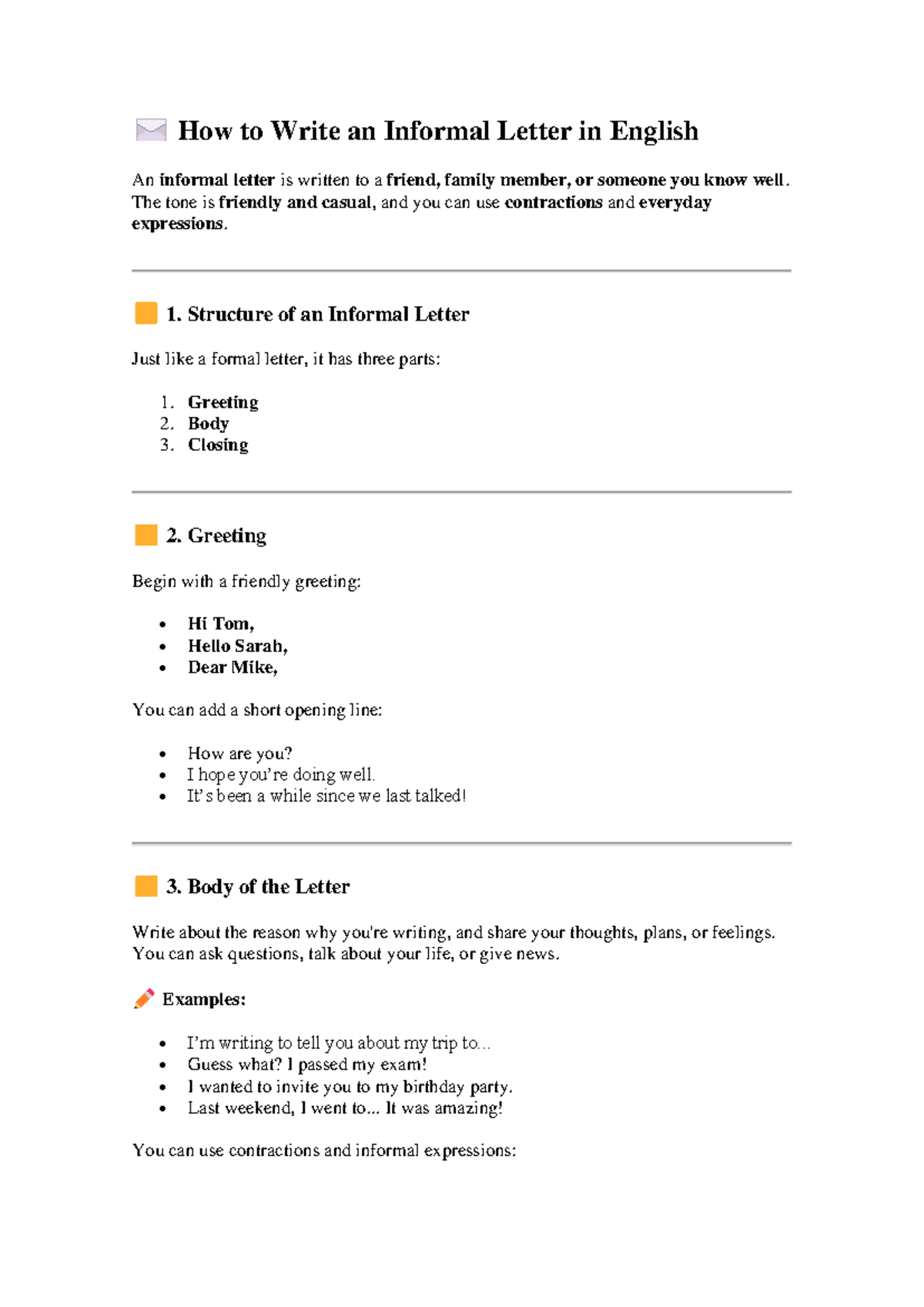 How to Write an Informal Letter in English: A Guide - Studocu