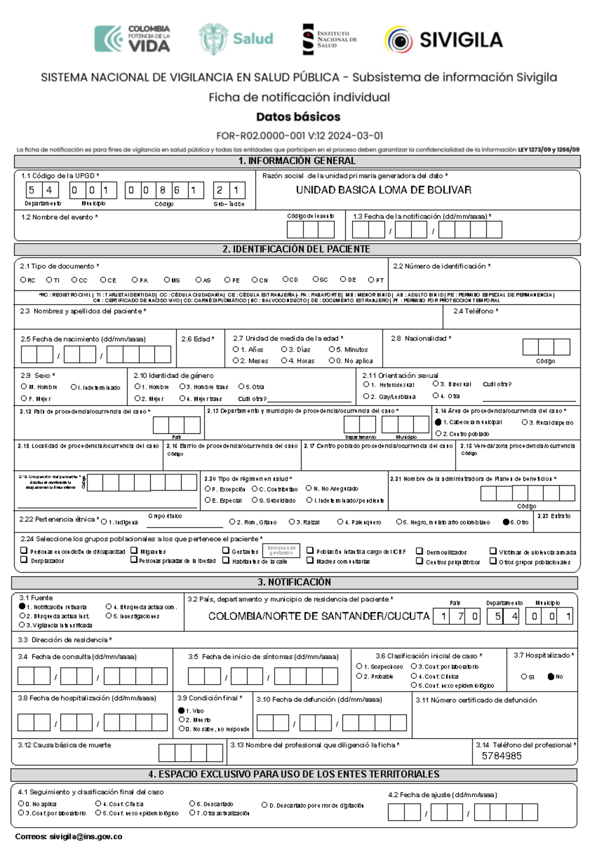 Ficha de Datos Básicos para Notificación de Eventos de Salud - Studocu