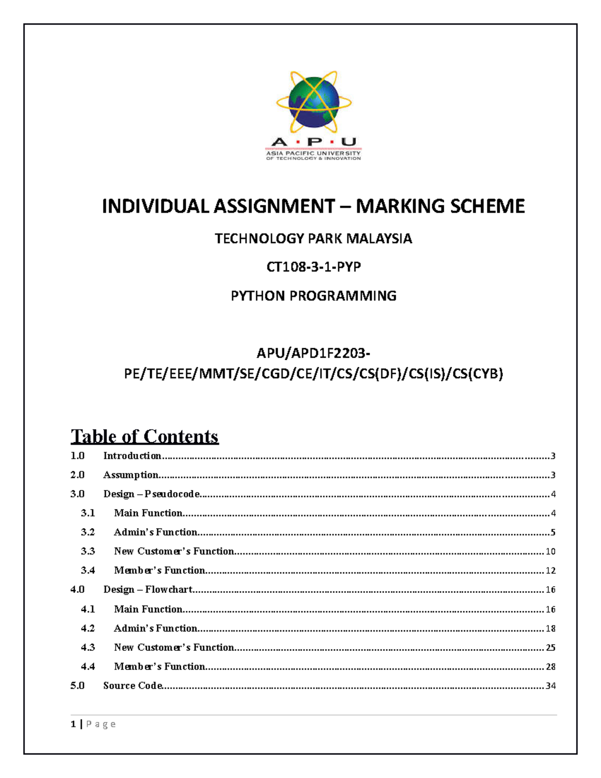 CT108-3-1-PYP Python Programming Individual Assignment Marking Scheme - Studocu