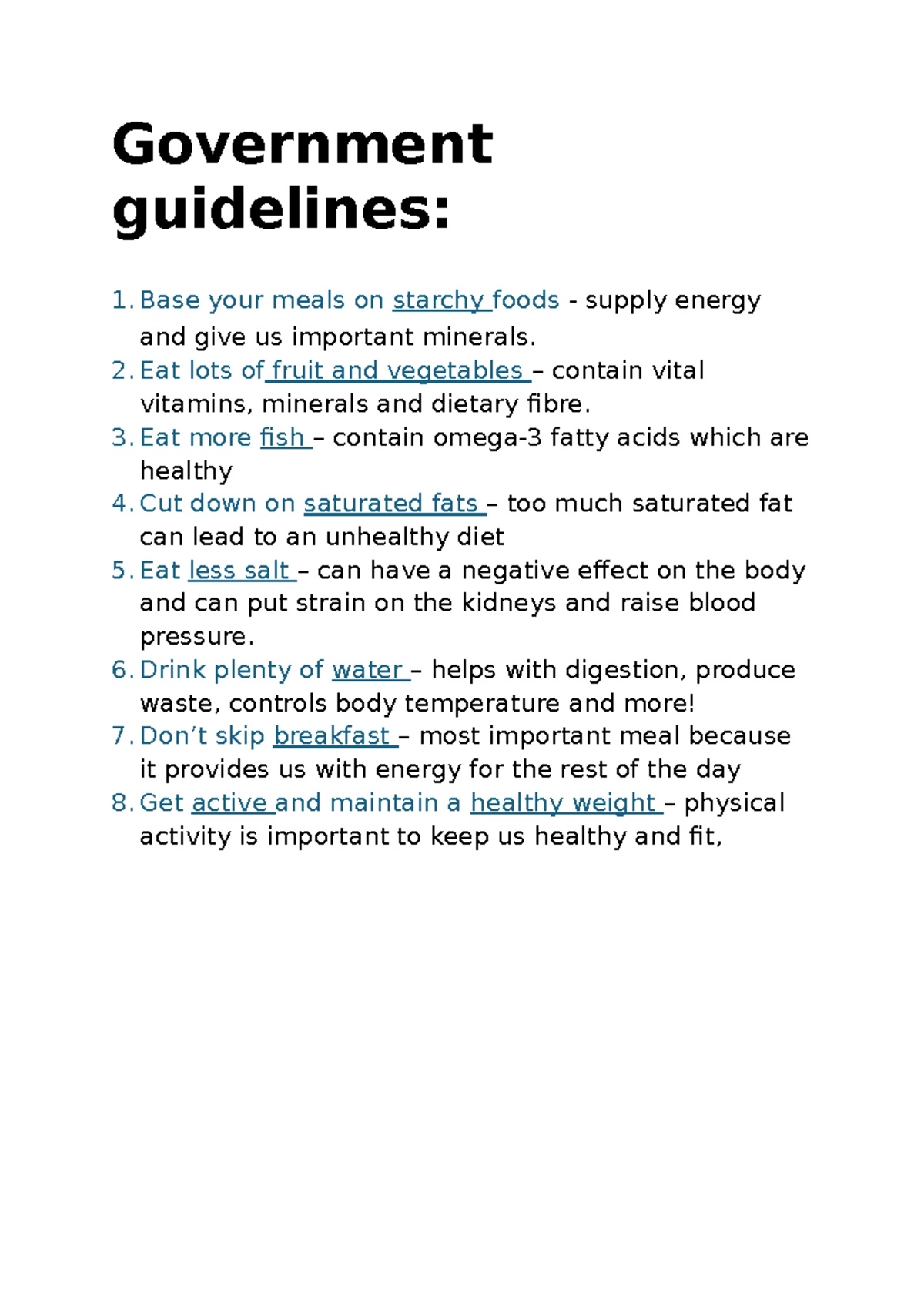 Government Guidelines for Healthy Eating and Lifestyle Choices - Studocu