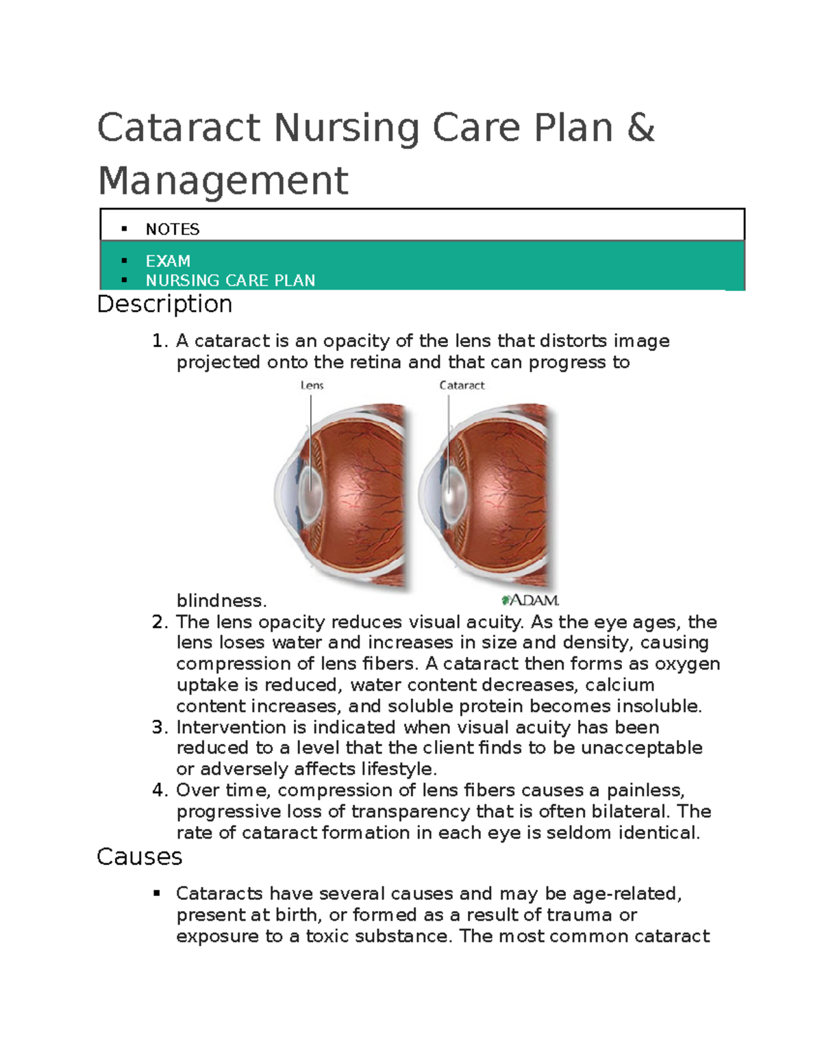 Nursing Care & Management Plan for Cataracts - Comprehensive Overview ...