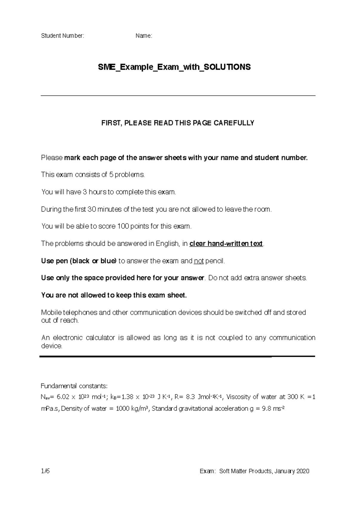SME CH3372a Final Exam Solutions - Soft Matter Products, Jan 2020 ...