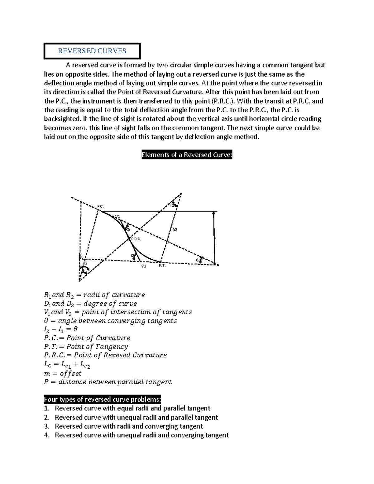 Surveying 1: Problems on Reversed Curves and Layout Techniques - Studocu