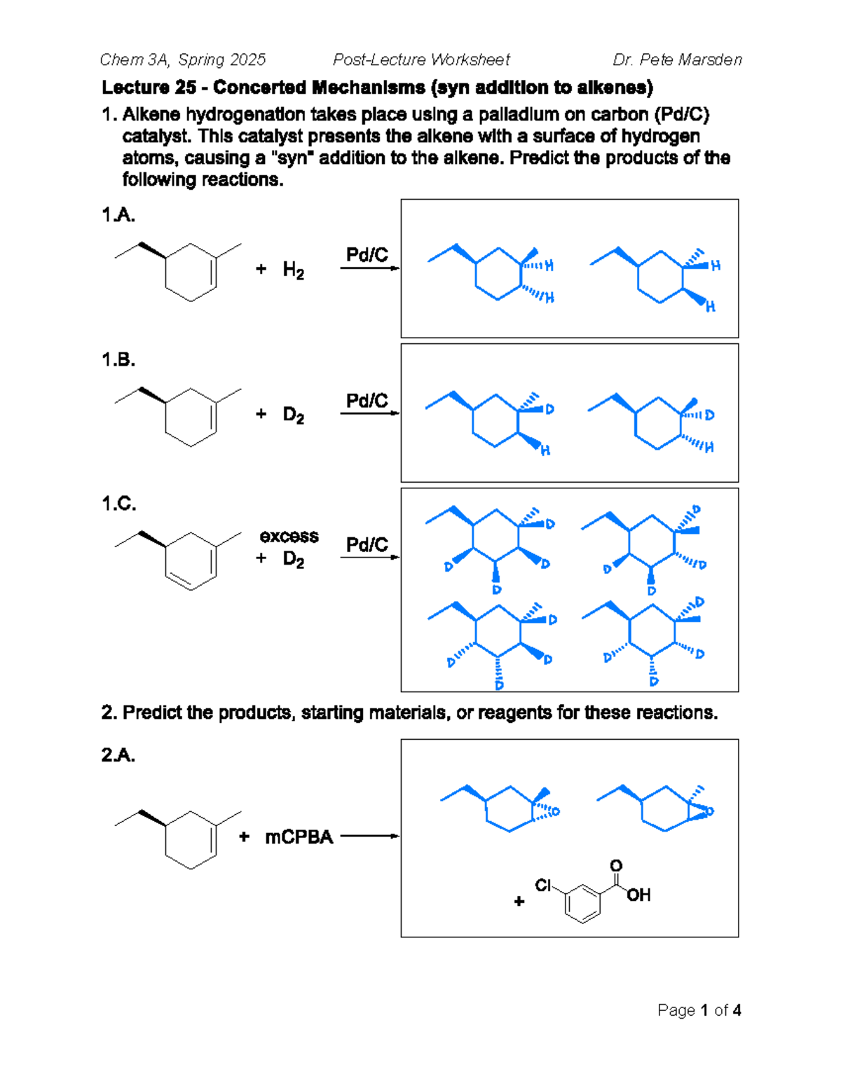 Chem 3A - Spring 2025 Post-Lecture Worksheet - Studocu
