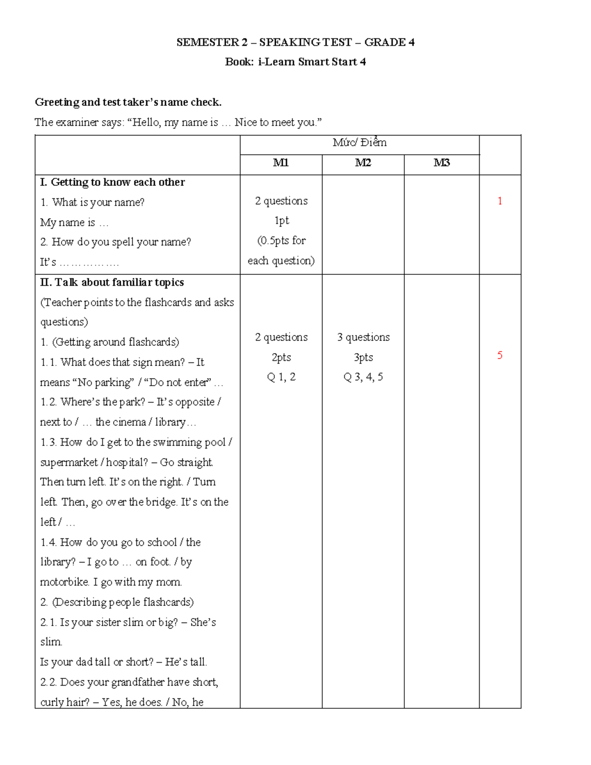 De KT HK2 TA4 Speaking Test Grade 4: Smart Start 4 Overview - Studocu