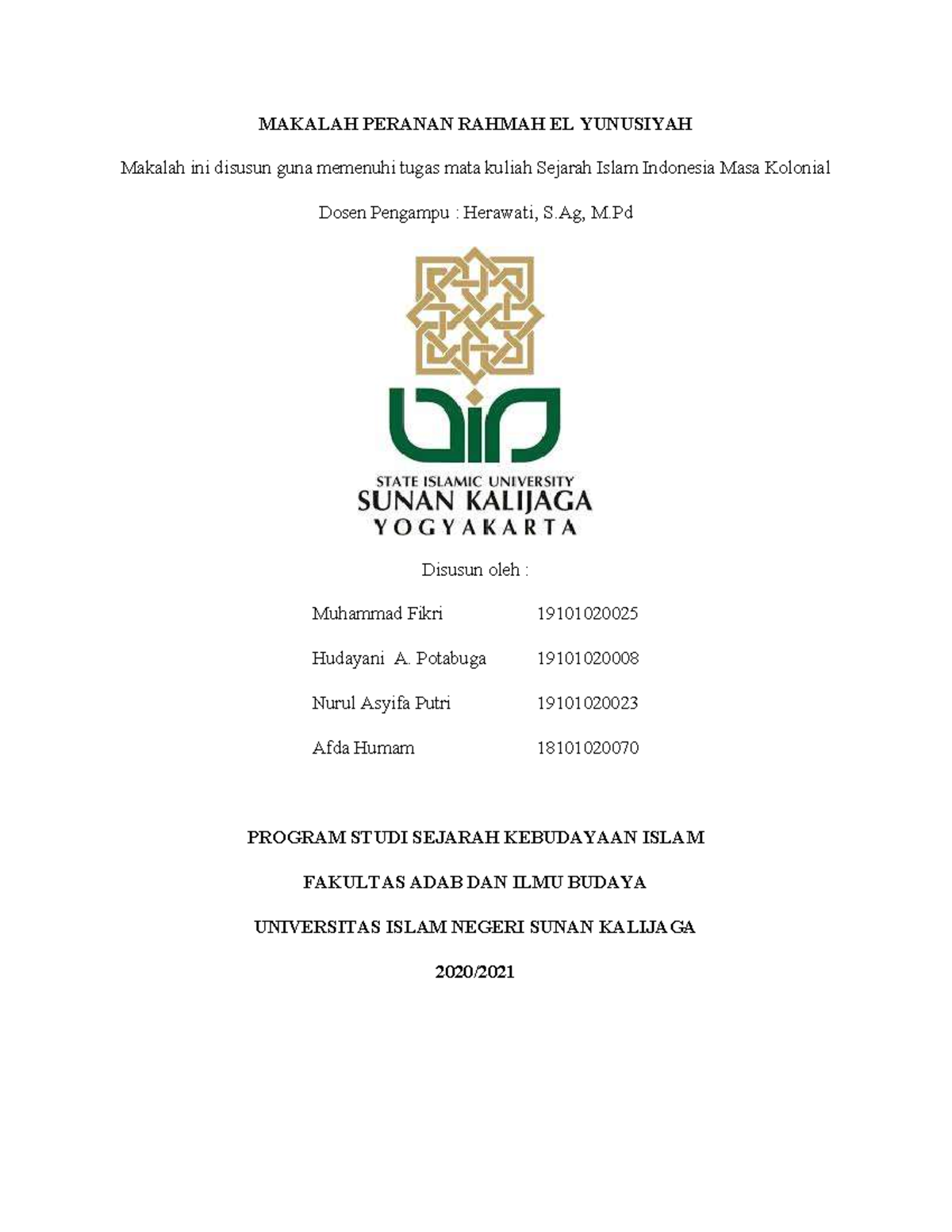 Peranan Rahmah El Yunusiyah dalam Sejarah Islam Indonesia (SEJAR-001 ...