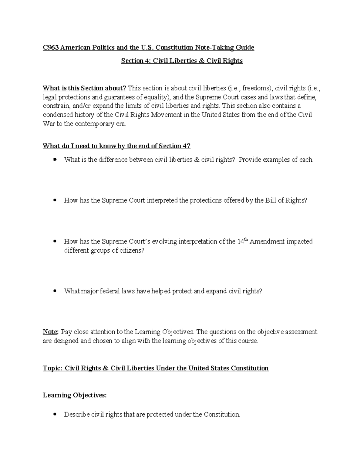 C963 Note Taking Guide: Civil Liberties & Civil Rights Overview - Studocu