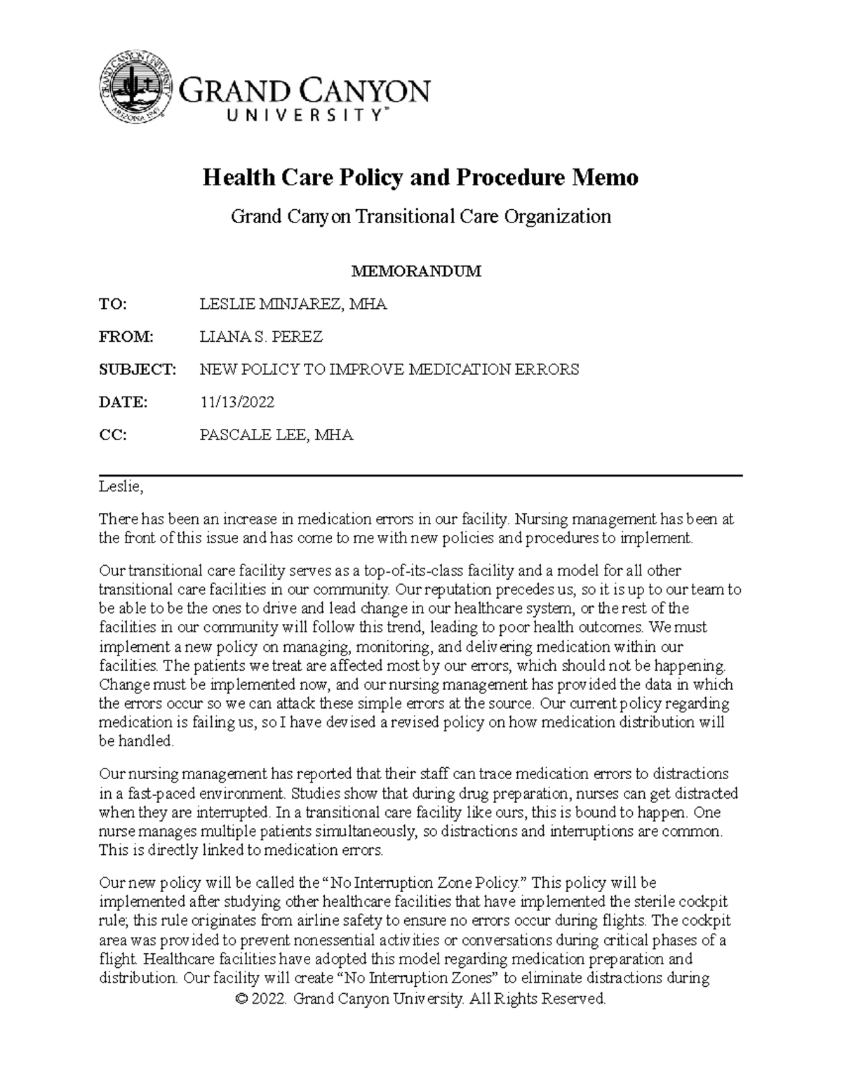 Health Care Policy Memo: New No Interruption Zone Policy - Studocu