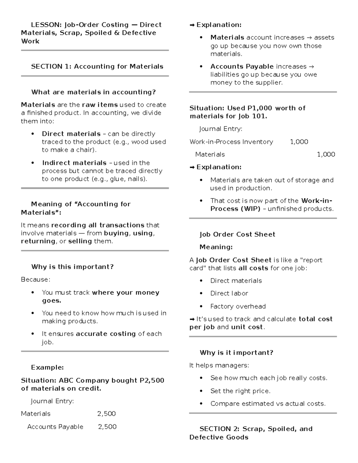 ACC122 Lesson Notes: Costing Direct Materials & Payroll Accounting ...