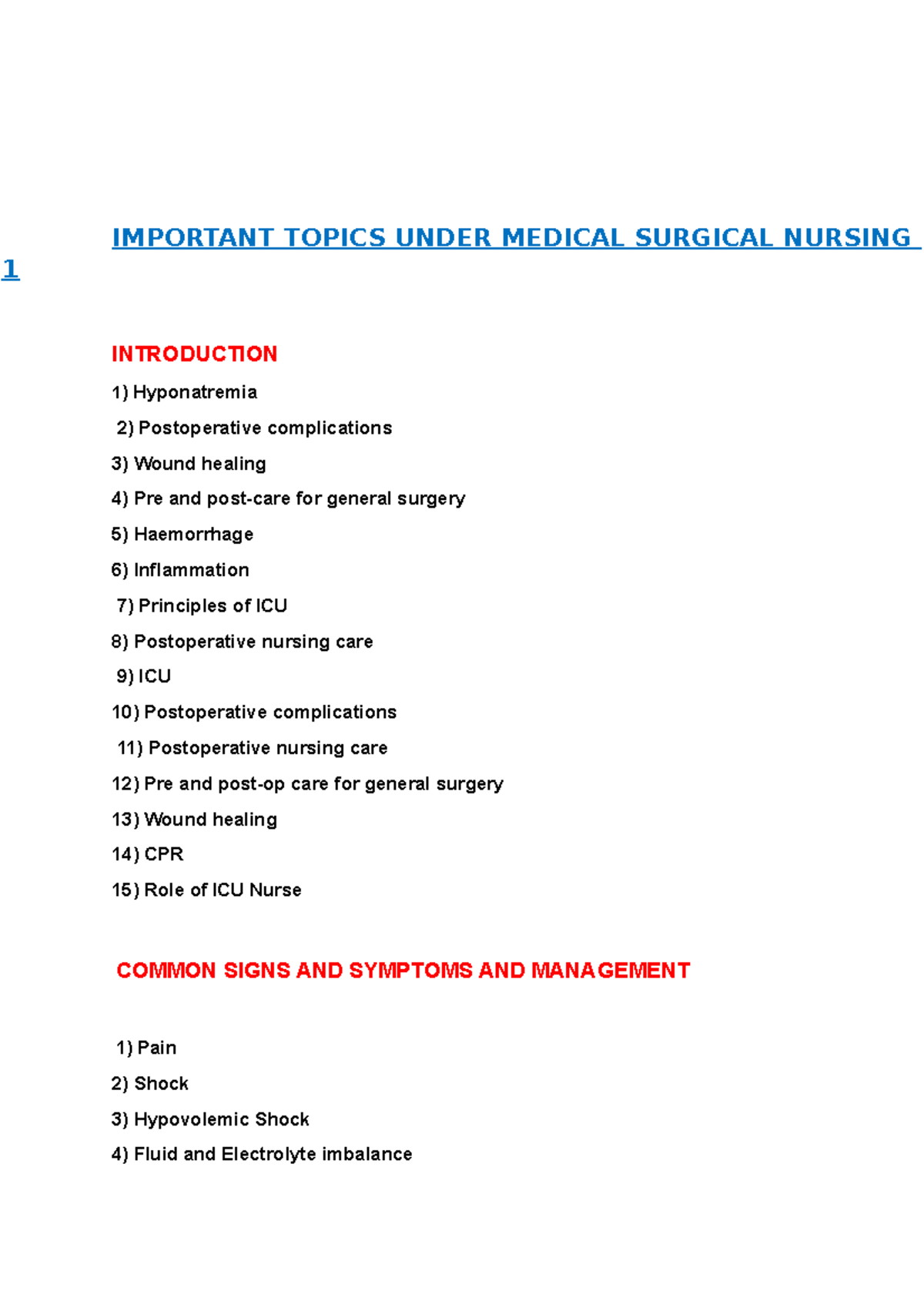 Important Topics Under Medical Surgical Nursing - IMPORTANT TOPICS ...