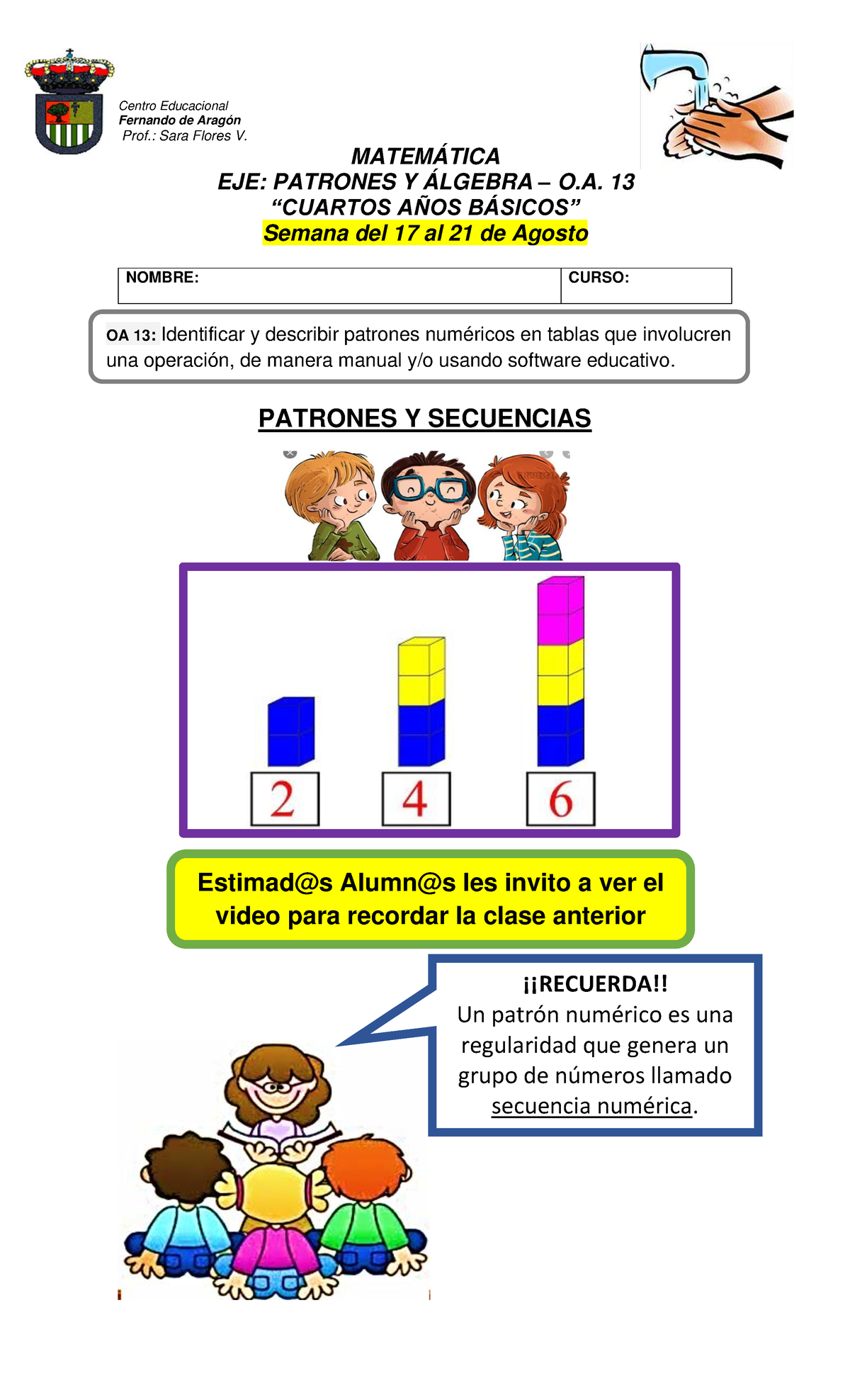 4º Básicos MATEMÁTICA: Patrones y Álgebra (17-21 Ago) - Studocu
