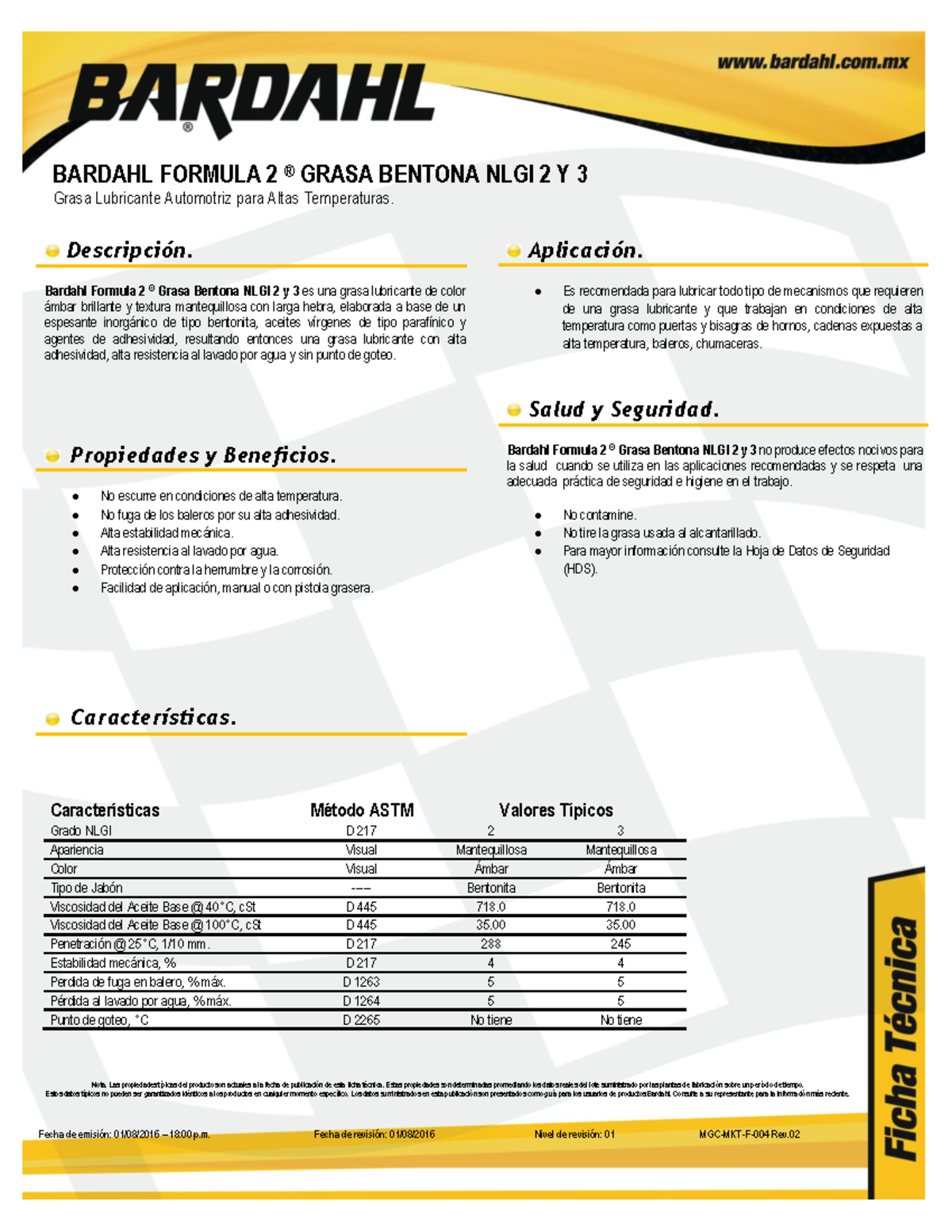 FT Bardahl Grasa Bentona - Descripción. Bardahl Formula 2 ® Grasa ...