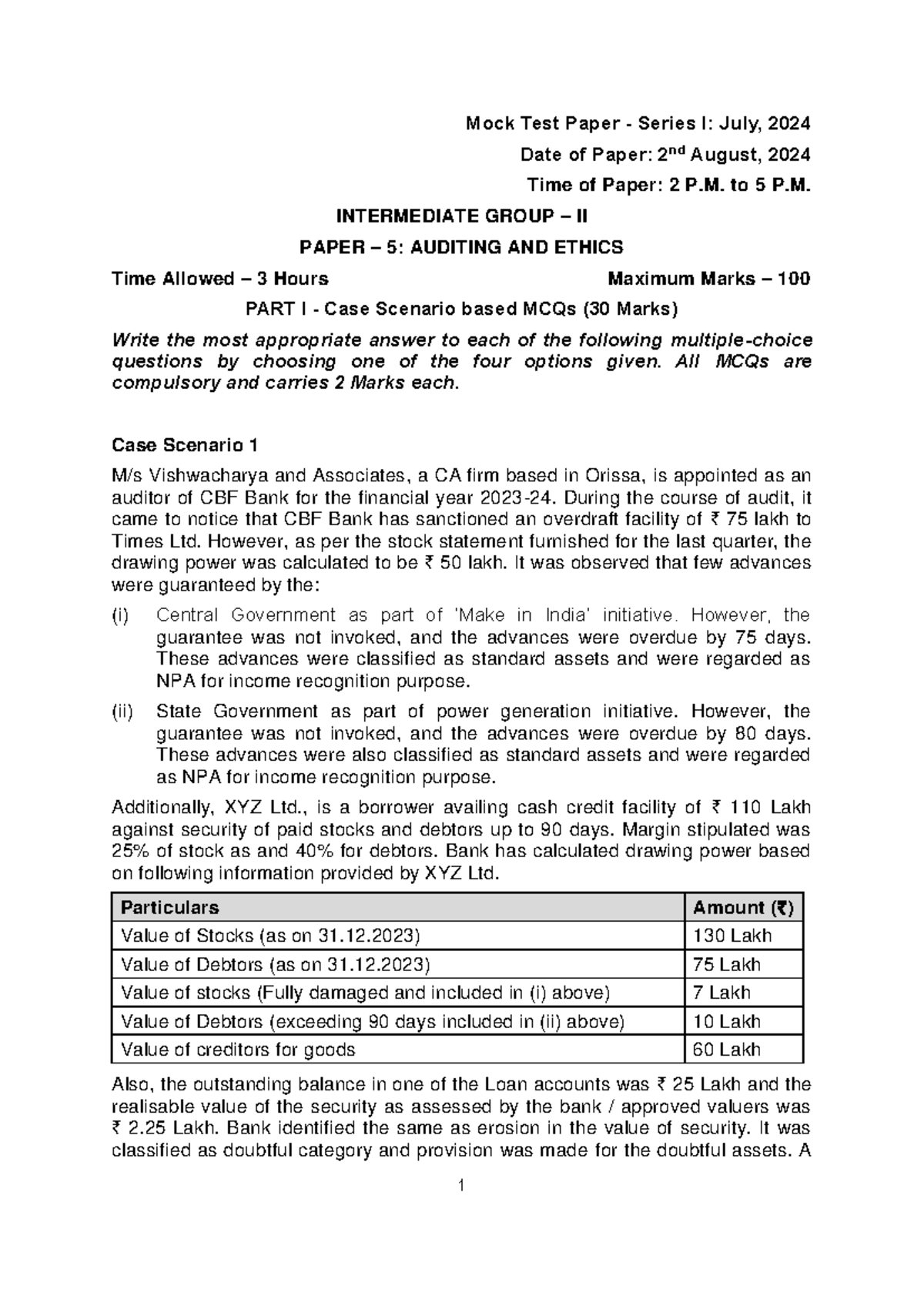 MTP 26 Mock Test Paper - Auditing & Ethics Intermediate Group II - Studocu