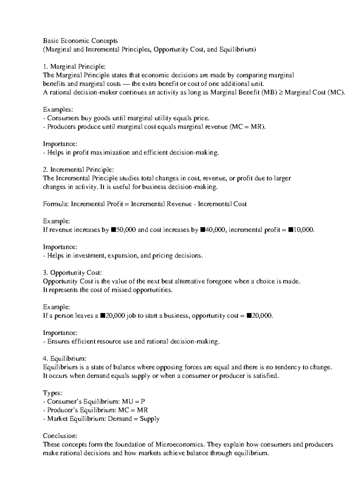 Basic Economic Concepts (ECO101) - Marginal, Incremental, and ...