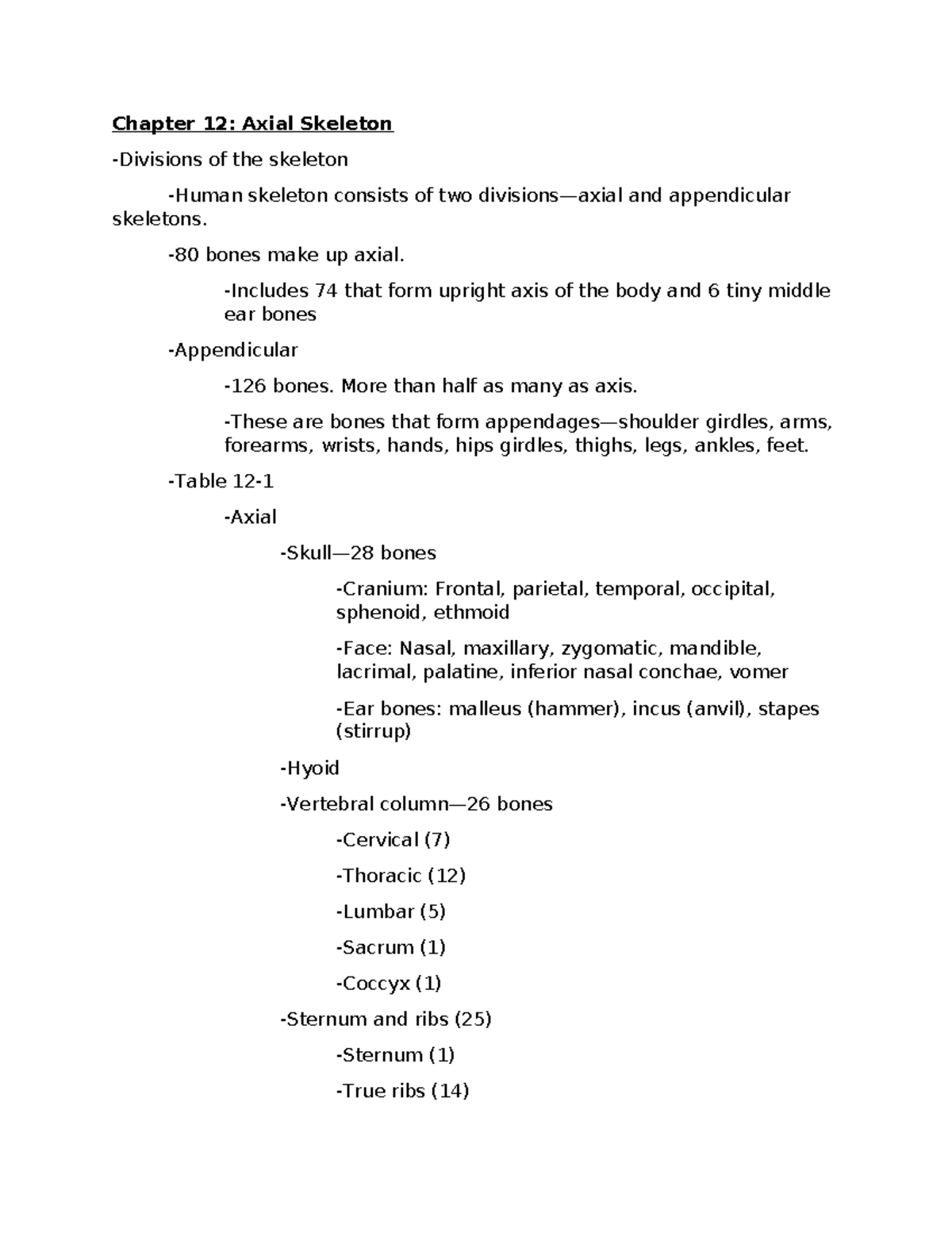 Chapter 12: Axial Skeleton Overview and Key Bone Structures - Studocu