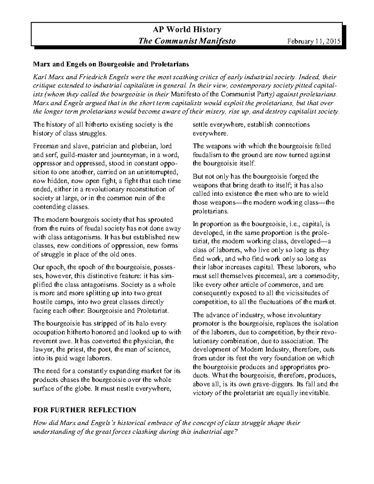 Marx's Communist Manifesto - AP World History The Communist Manifesto ...