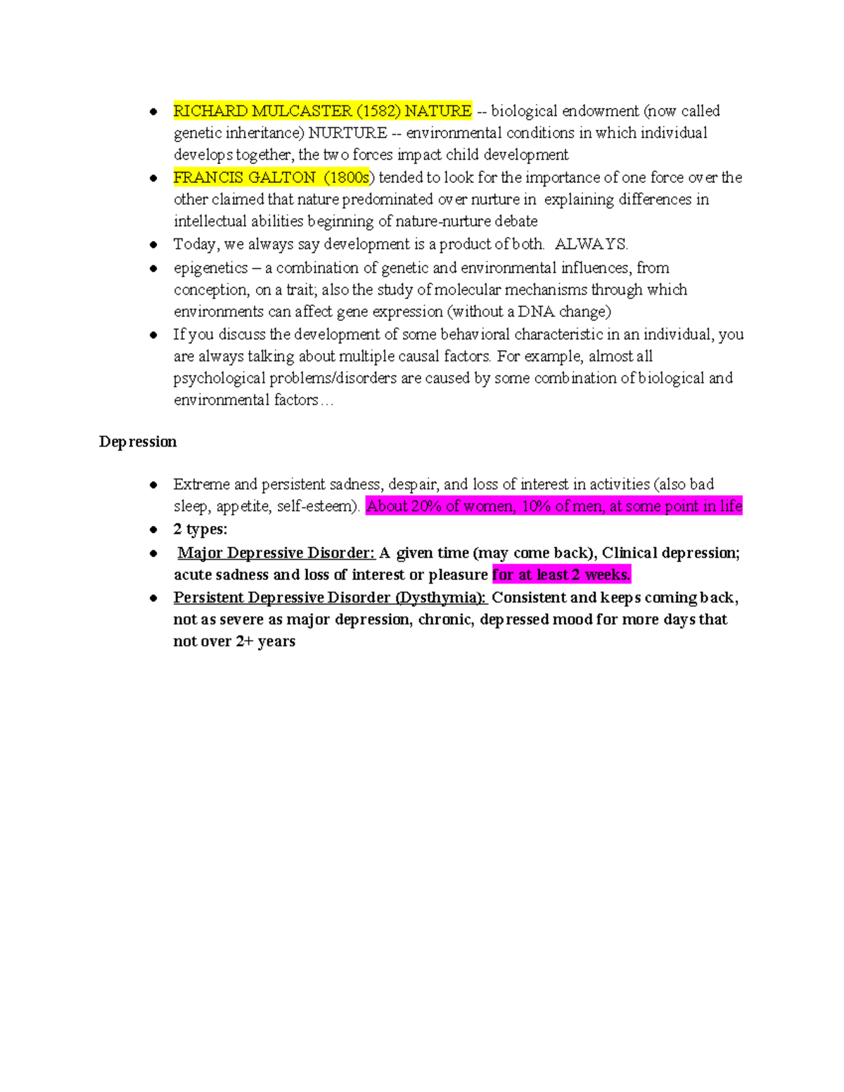 Psych 2 exam - notes - RICHARD MULCASTER (1582) NATURE - biological ...