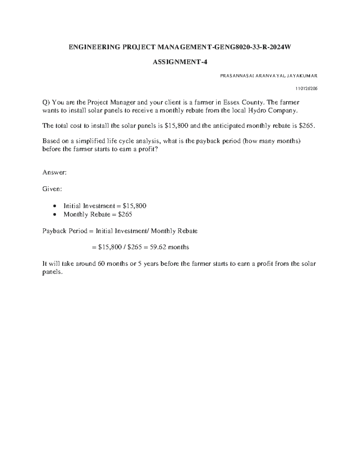 Assignment 4 - management - ENGINEERING PROJECT MANAGEMENT-GENG 8020 ...