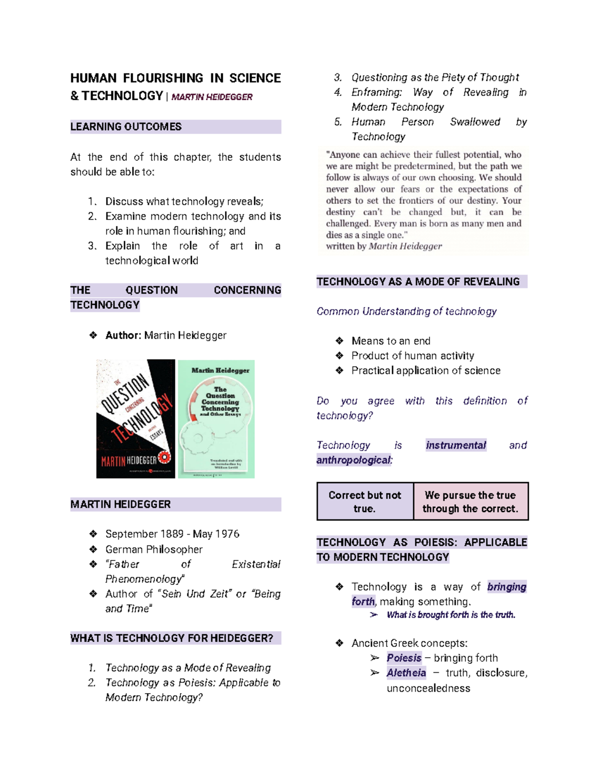 Module 2: Human Flourishing in Science & Technology - Heidegger ...