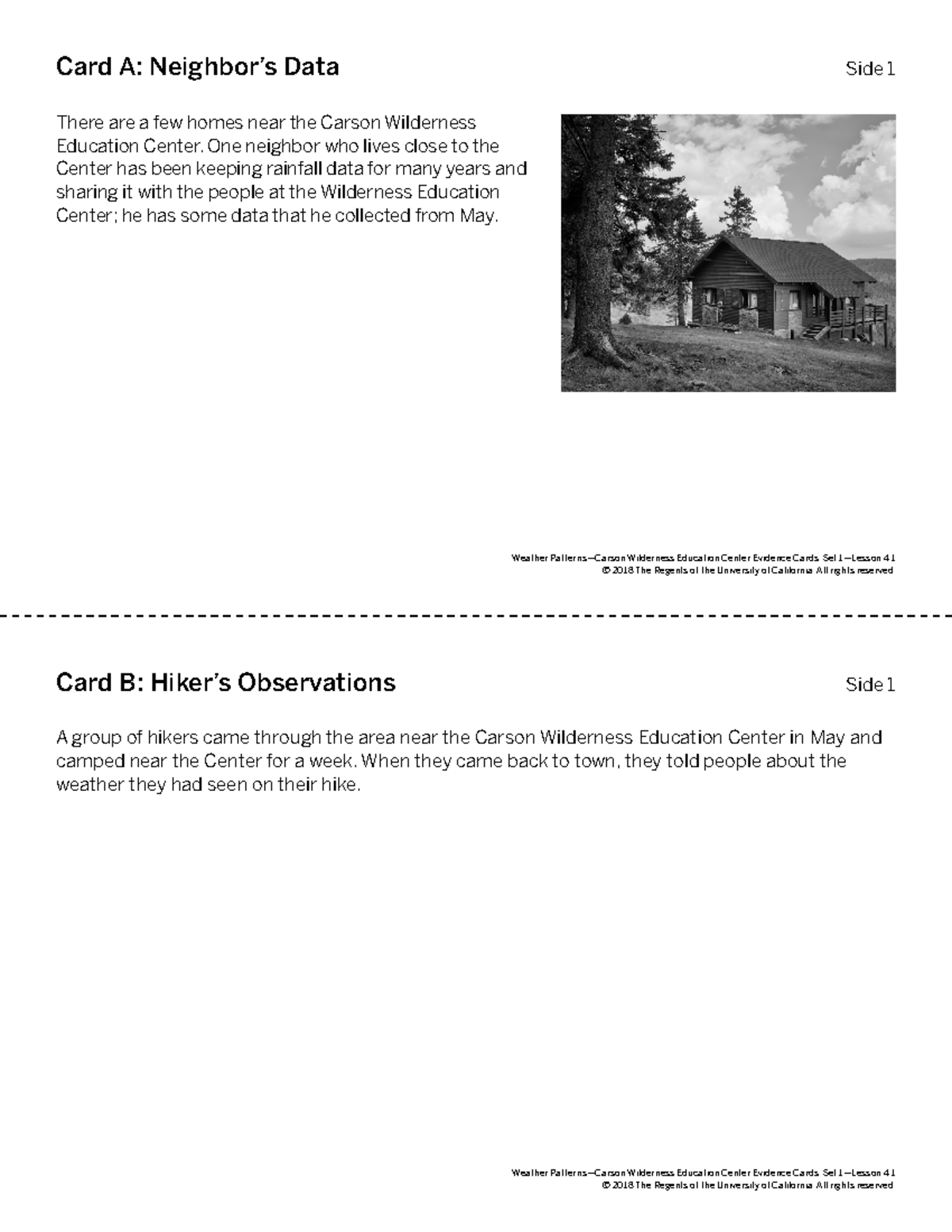 Weather Patterns & Evidence Cards—Carson Wilderness Ed. Ctr. Lesson 4 ...
