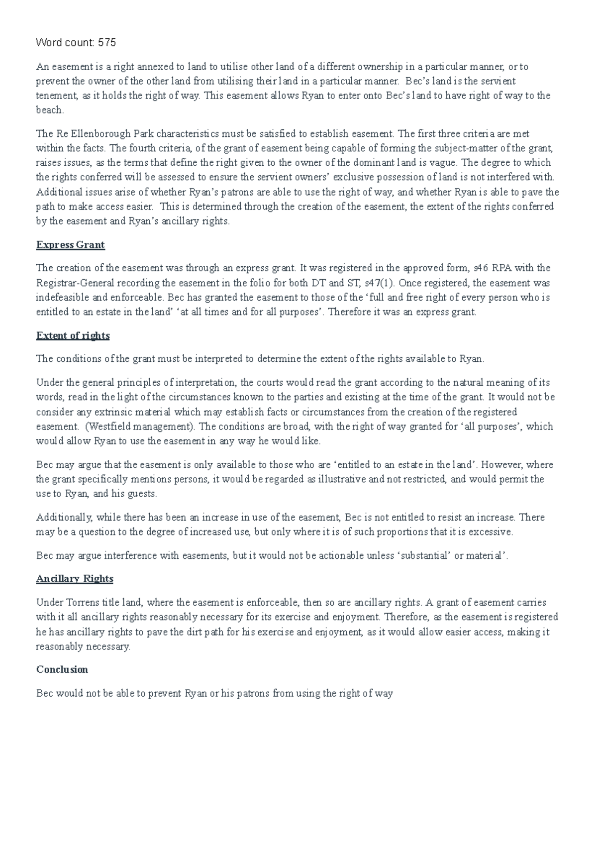 Easements Worksheet: Analyzing Rights and Grants in Property Law - Studocu