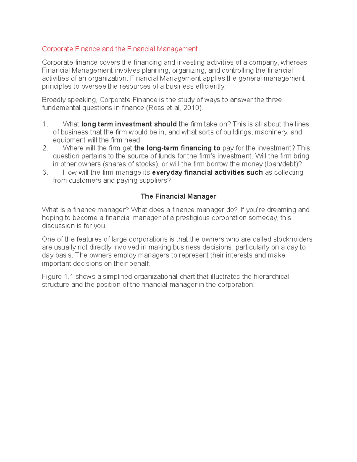 Corporate Finance and Financial Management (FIN 101 - Lecture Notes ...