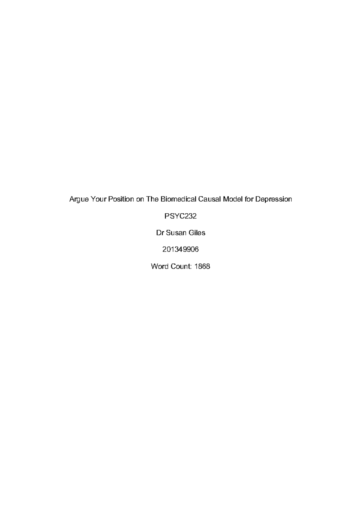 PSYC Position Paper: Critiquing the Biomedical Model of Depression ...