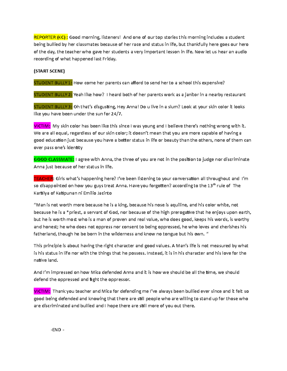 News reporter SCRIPT FOR RHIST PERFORMANCE - REPORTER (KC) : Good ...