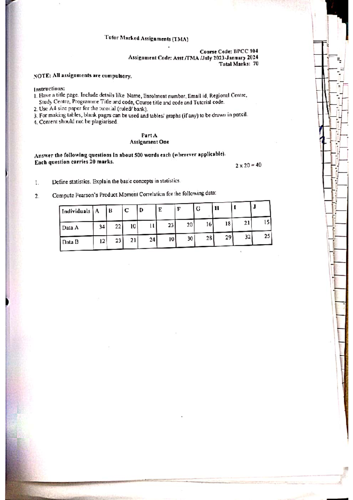 Bpcc 104 - assignment - Tutor Marked Assignments (TMA) Course Code: BPCC 104 Assignment Code ...