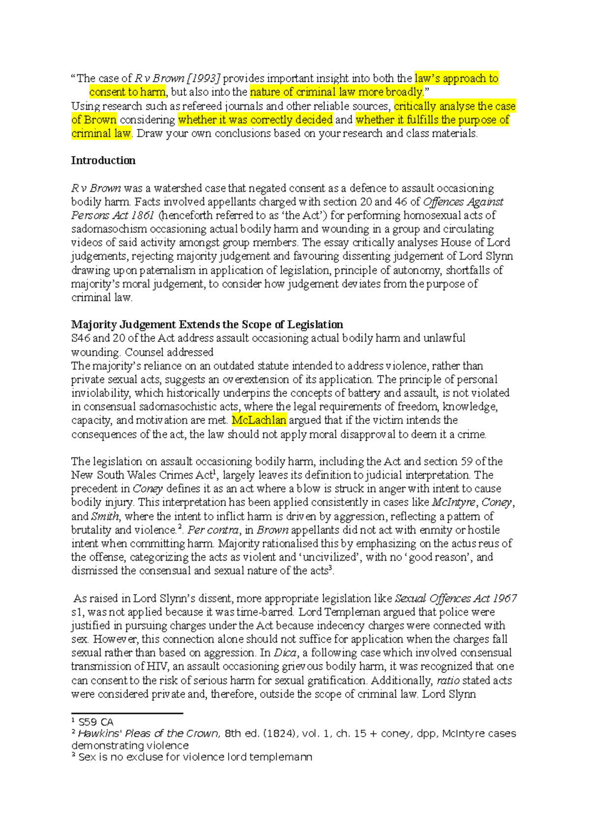 Critical Analysis of R v Brown: Consent, Autonomy, and Criminal Law ...
