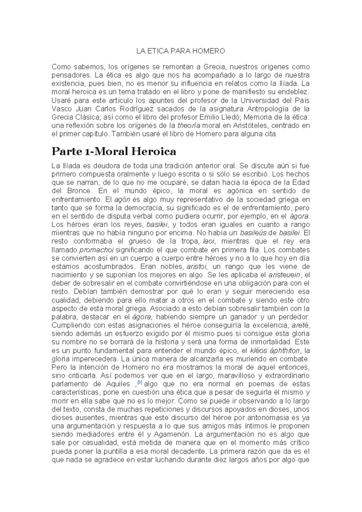 LA ÉTICA EN LA ILÍADA DE HOMERO - ANÁLISIS Y REFLEXIONES - Studocu