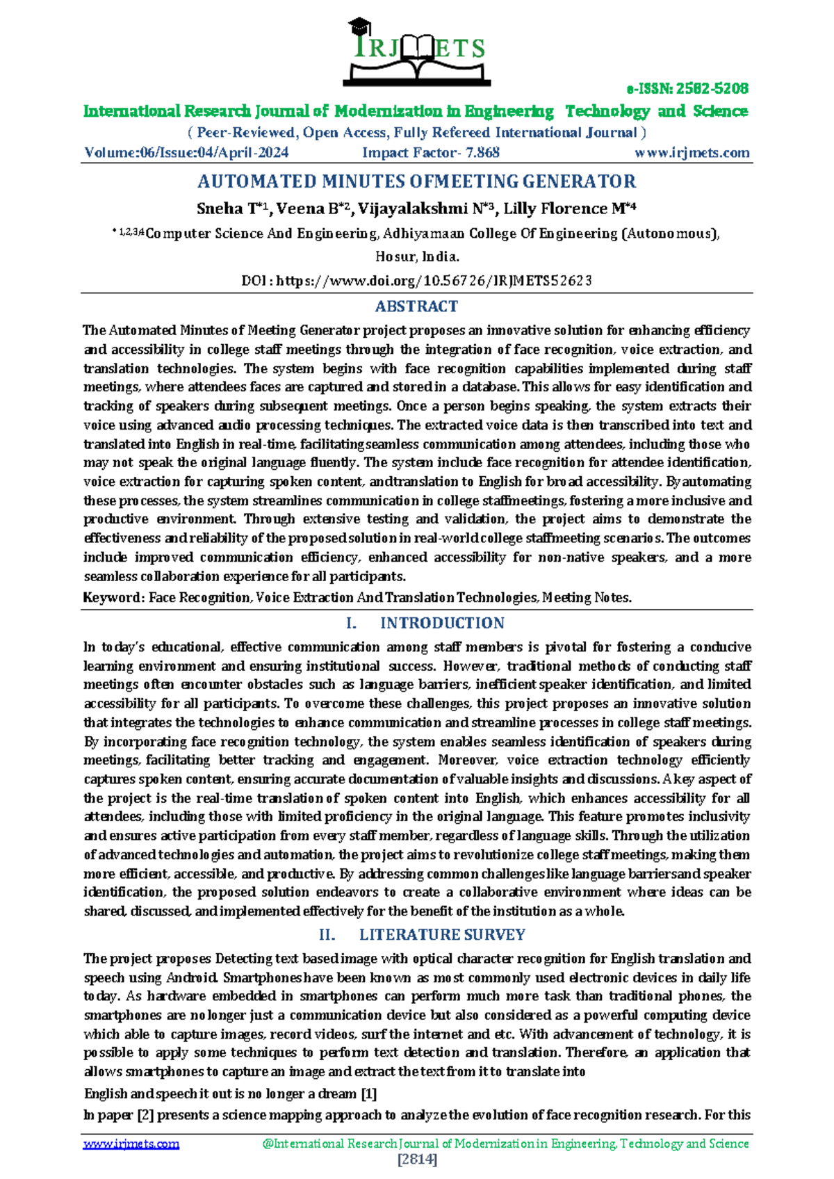 Automated Meeting Minutes Generator: Enhancing Communication in Staff ...